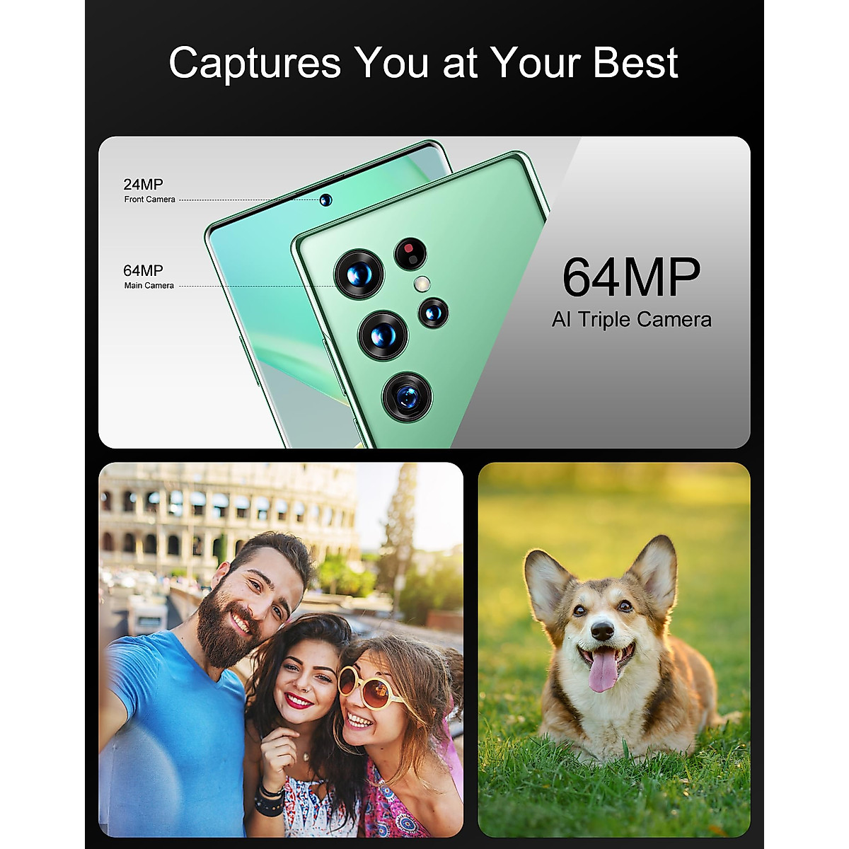 5G Unlocked Cell Phones,6G+256GB Dual Sim Smartphone, C21 Unlocked Mobile Phone with 7.3 inch Waterdrop Screen, Android Phone 24+64 MP | 7300mAh | Fingerprint Lock & Face ID | US Version (rose gold)