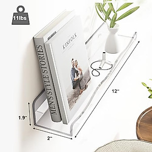 Fixwal Vinyl Record Wall Mount Shelves, 6 Pack 12in Wavy Vinyl Holder for Album Record Storage & Display, Clear Acrylic Floating Shelves for Wall Decor, Kids Bookshelf