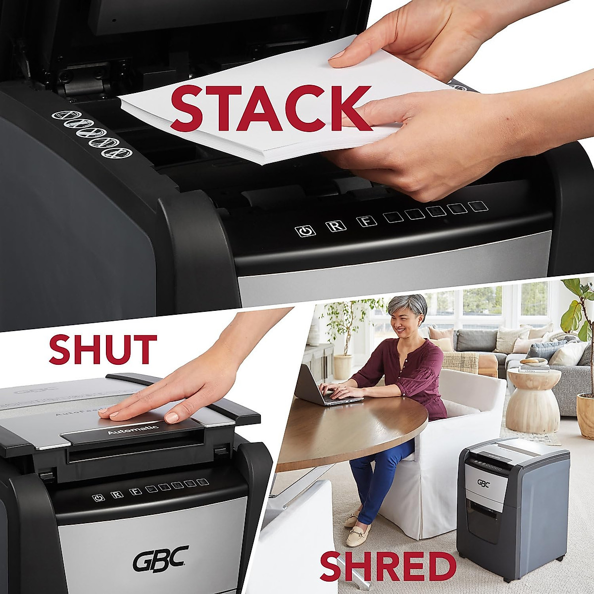 GBC Paper Shredder, Auto Feed+, 100 Sheet Capacity, Super Cross-Cut, Home Office Shredder, 100X (WSM1757602)