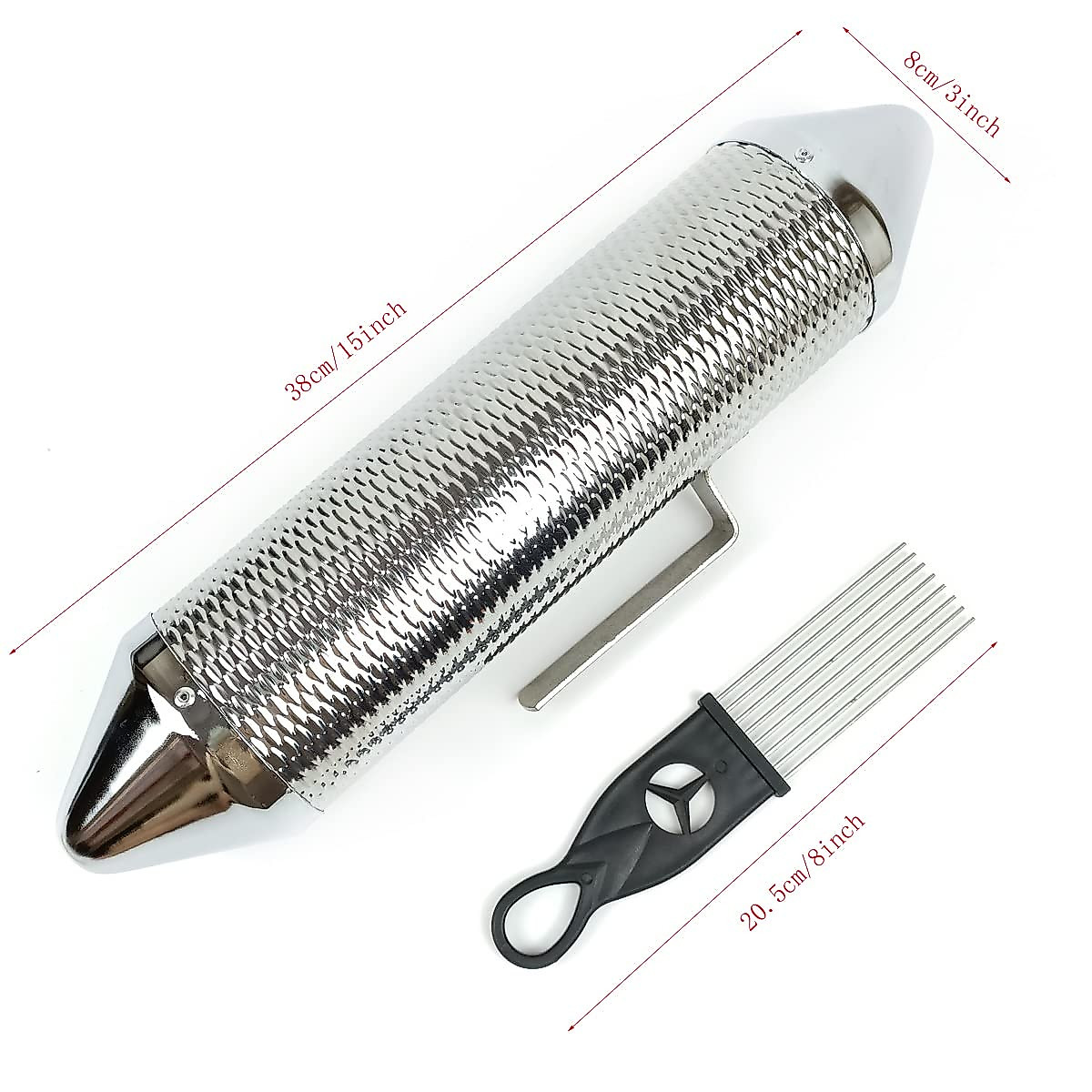 LOONELO Metal Guiro,Stainless Steel Guiro Percussion Instrument Training Tool with Scraper,Guiro Shaker Latin Percussion Musical Band Accompaniment (Silver-15X3inch)