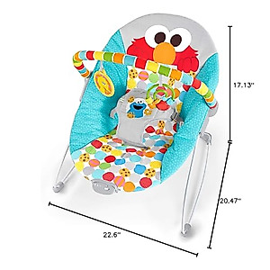 Bright Starts Sesame Street Baby Bouncer Soothing Vibrations Infant Seat - I Spot Elmo! with Cookie Monster and Big Bird - Removable-Toy Bar, 0-6 Months Up to 20 lbs