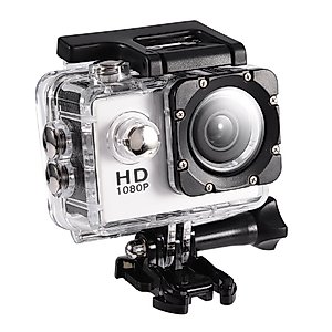 Action Camera 12MP Waterproof 30m Outdoor Sports Video Camera 1080P Full LCD Mini Camcorder with 900mAh Rechargeable Batteries and Mounting Accessories Kits(White)