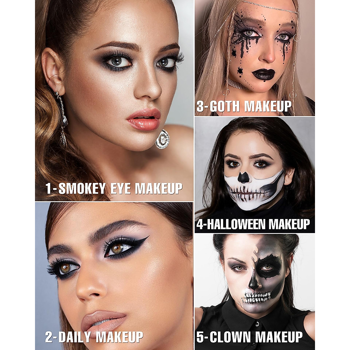 HOOMUSS Black Smoky Eye Shadow Palette 8Color, Dark Grey Smokey Eyeshadow for Goth Makeup, Black Silver White Gray Shade for Halloween, Pigmented & Long Lasting (Black)