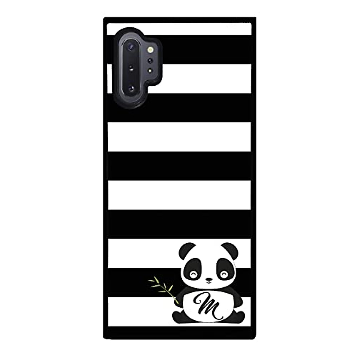 Panda Bear Personalized Initial Black Rubber Phone Case Compatible With Samsung Galaxy S23 S23+ Ultra S22 S22+ S21 S21FE S21+ S20FE S20+ S20 Note 20 S10 S10+ S10e