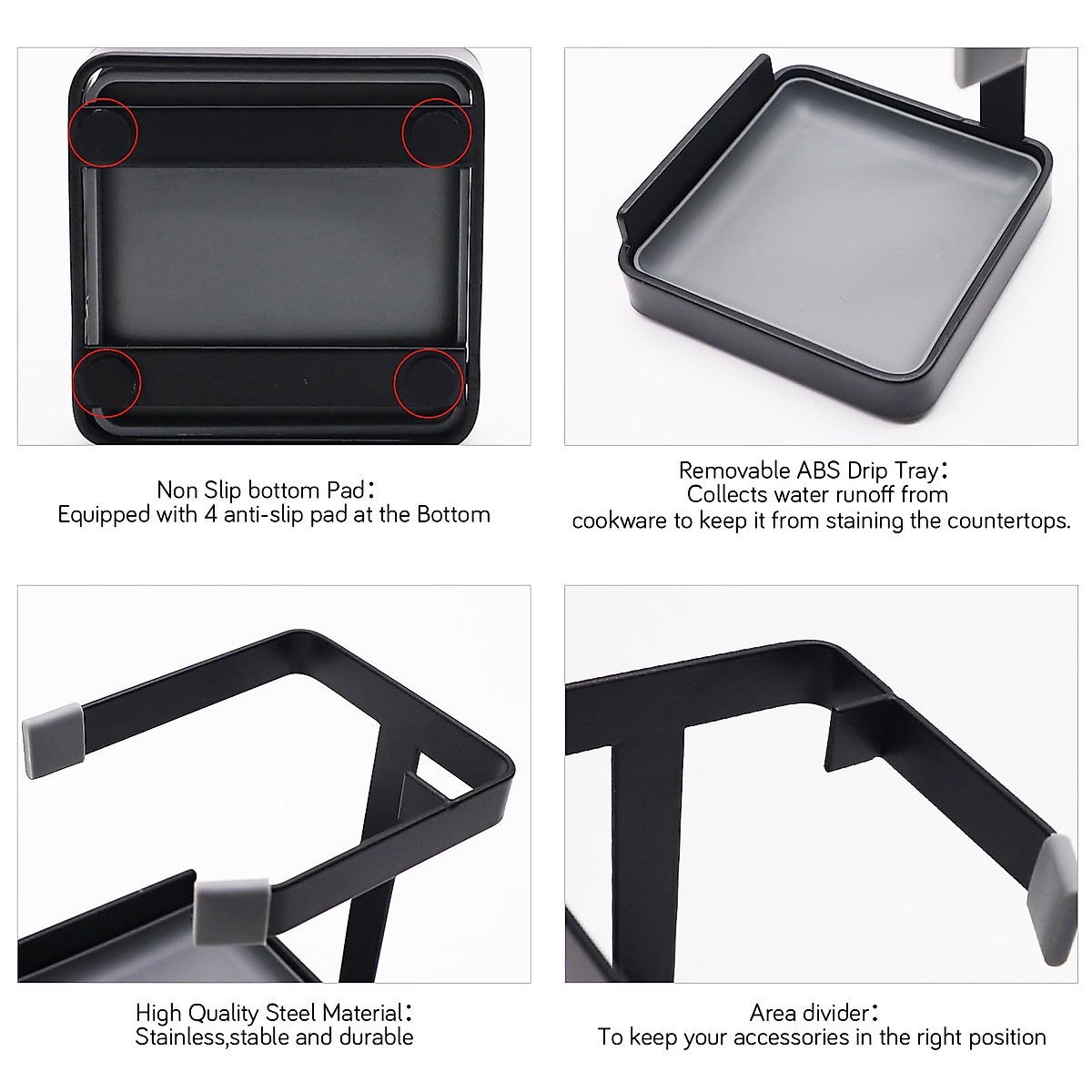 vocheer Pot Lid Holder, Kitchen Organizer Rack Spoon Rest Rack Holder-Lid Stand for Utensils in Kitchen, Black