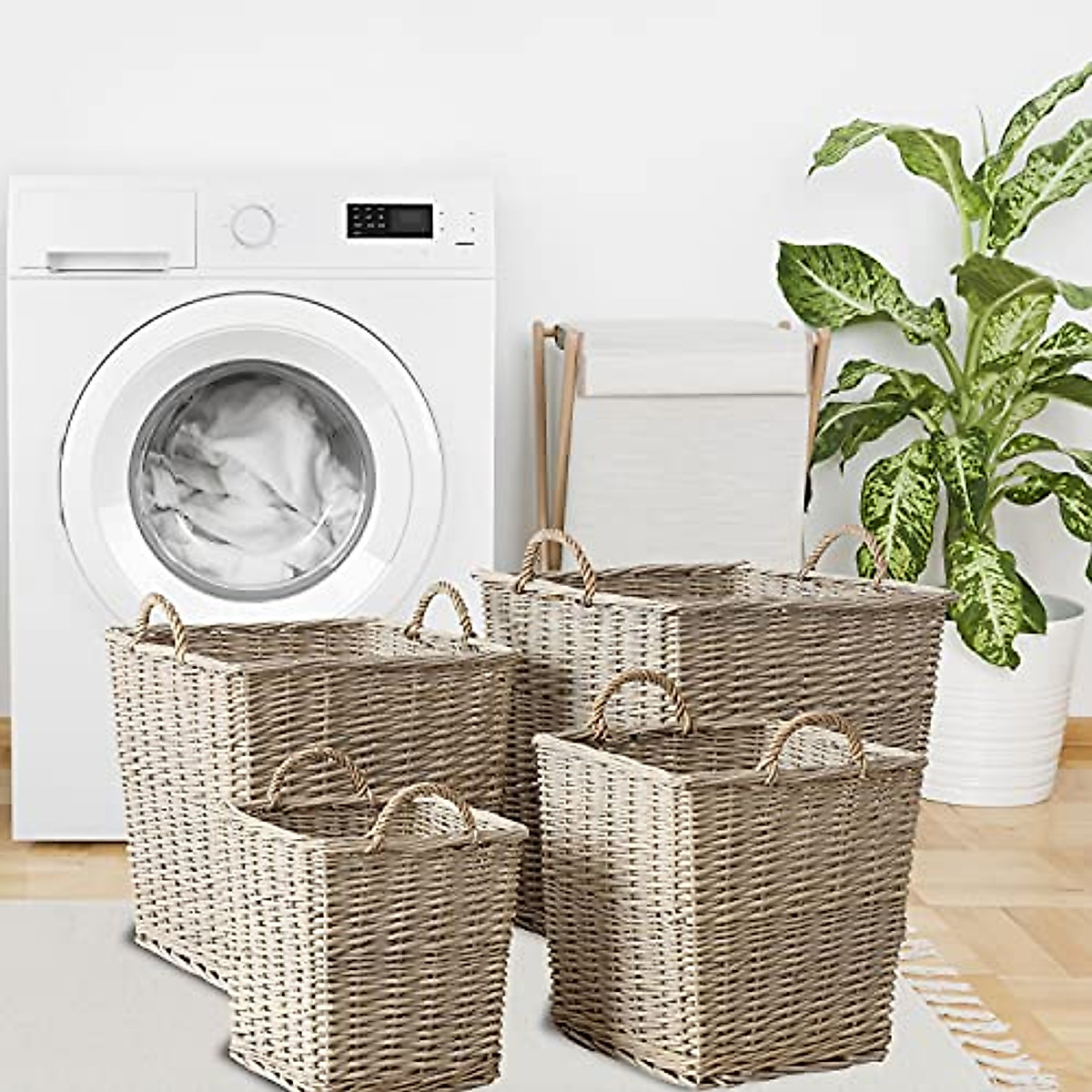 Cape Cod Wicker Baskets, Set of 4, Woven Willow (Salix) Pale Brown, Natural, 21.75, 19, 16.25, and 13 Inches Tall