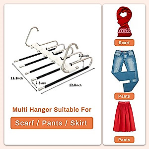 Pants Hangers for Clothes Hanger Organizer,(Easy Assembly) Stainless Steel Non Slip Space Saving Hangers, Magic Pants Hangers Layers Multifunctional Uses Rack Pants Organizer 2 Pack