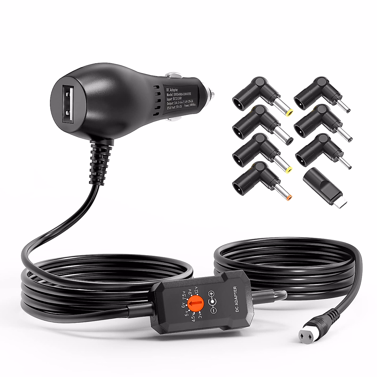 Powseed DC Car Charger Universal Power Adapter w/USB Port for Dash cam Breast Pump Speaker Smart Phone Tablet & Micro USB Device, Output 3V 4.5V 5V 6V 7.5V 9V 12V Multi-Voltage Car Adapter