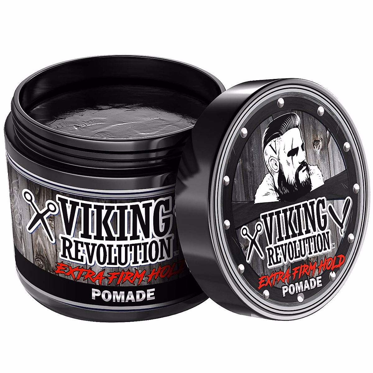 Viking Revolution Extreme Hold Pomade for Men – Style & Finish Your Hair - Extra Firm,Strong Hold & High Shine for Men’s Styling Support - Water Based Male Grooming Product is Easy to Wash Out, 4oz