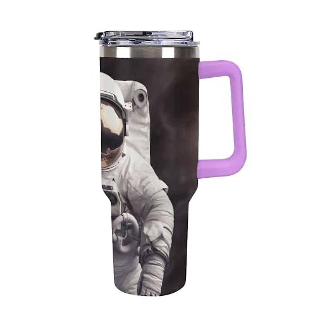 LLUTSNTH 40 Oz Vacuum Tumbler with Violet Handle Leakproof Insulated Tumbler Astronaut Stainless Steel Travel Mug with Lid And Straw Coffee Cup Cute Water Bottles Cup Holder Friendly