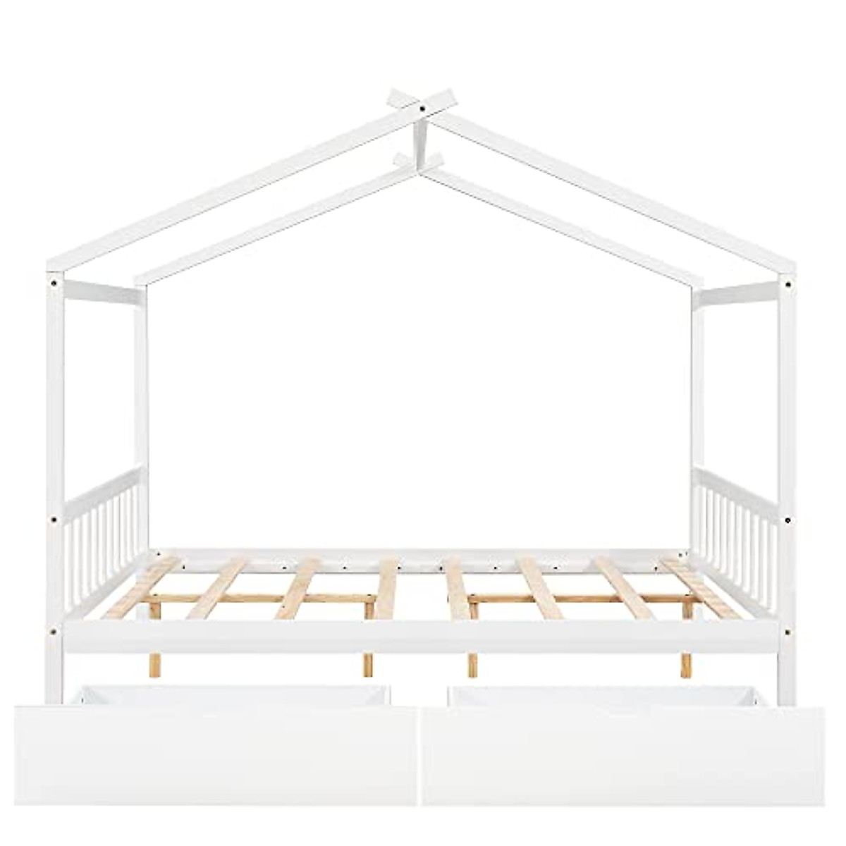 Merax Full Size House Platform Bed Frames with with Two Drawers, Headboard and Footboard/No Box Spring Needed/Easy Assembly