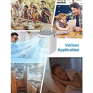 3-IN-1 Portable Air Cooler, USB Powered Desktop Cooling Fan, 3 Levels Spray Humidify & 3 Speeds Personal Air Conditioner Fan w/8 Night Light Modes, Evaporative Air Cooler for Small Room/Office/Camping