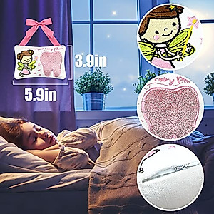 free-space Tooth Fairy Pillow for Boy and Girl Embroidered Cartoon Tooth Pocket Tooth Fairy Gifts Kids (Pink)