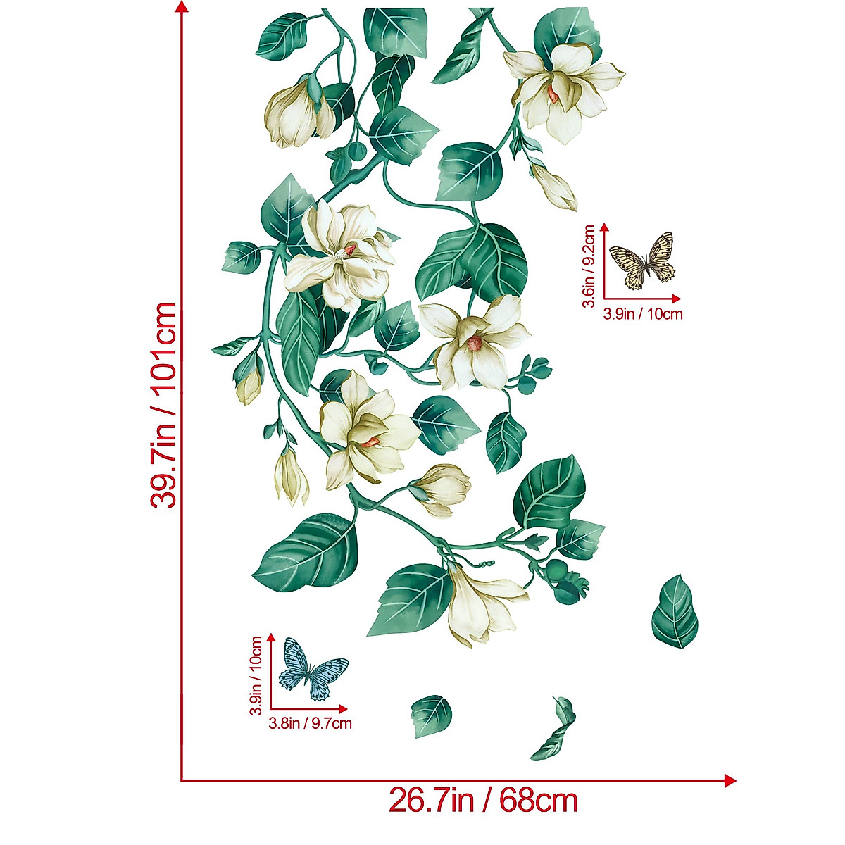 RW-6399 Giant Removable 3D Green Plant Flower Vines Wall Stickers DIY Home Wall Art Decor Wallpaper Wall Decals for Bedroom Nursery Girls Bedroom Living Room Decoration (Green)