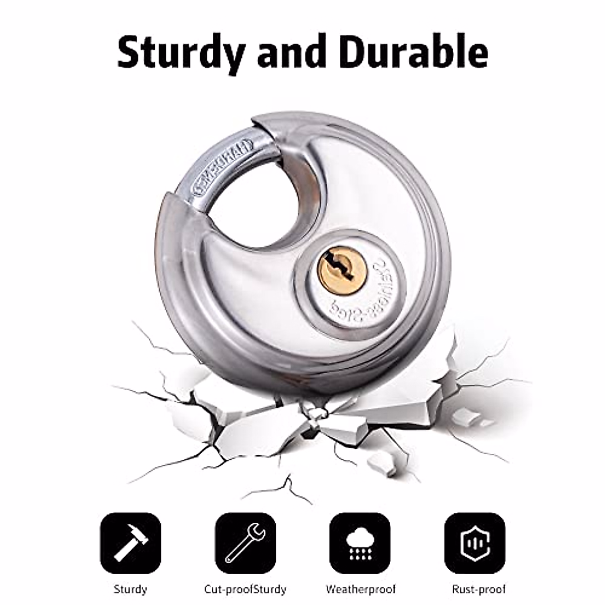 HonesaLoc Disc Padlock Outdoor, 2 Pack Heavy Duty Stainless Steel Discus Padlock, Waterproof Combo Gate Lock with Key for Storage Locker, Garages Warehouse, Sheds and Fence