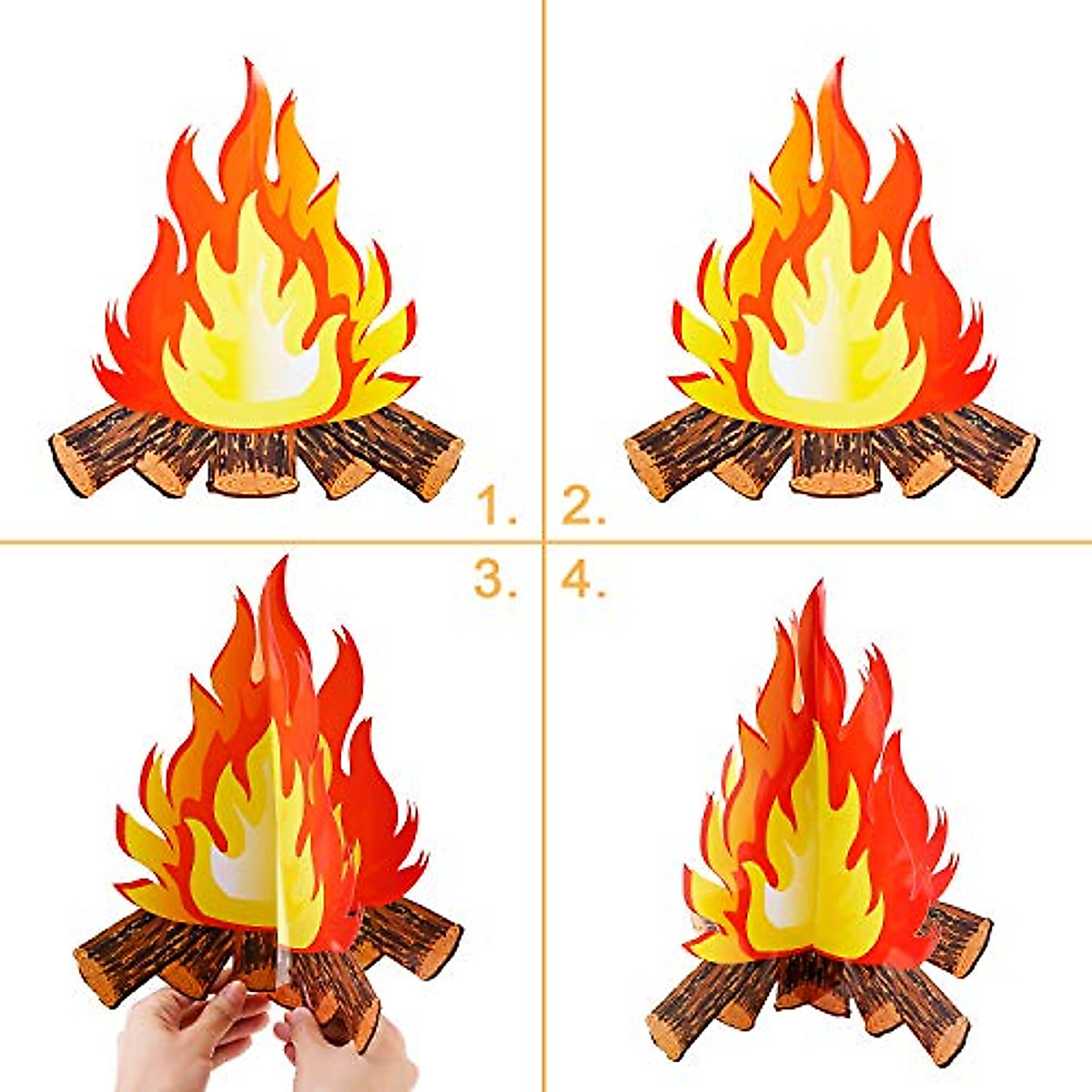 6 Set Artificial Fire Fake Flame Paper 3D Campfire Centerpiece Cardboard Flame Torch for Campfire Party Decoration, 12 Inch Tall