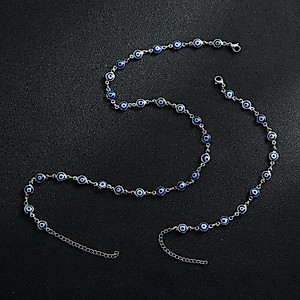 JDXN 4PCS Evil Eye Blue Glass Eye pendant Necklace Evil Eye Ring Set Plated Eye Rings Colorful Evil Eye Finger Ring For Women Girls (bule/Gold/Silver /4PCS)