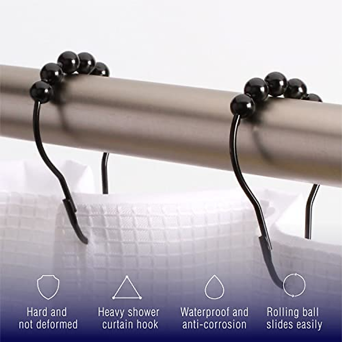 2lbDepot Shower Curtain Rings Hooks - Polished Nickel Finish - Premium 18/8 Stainless Steel - Locking Rings with Easy-Glide Rollers - Five Finishes Available - Set of 12 for Shower Rods