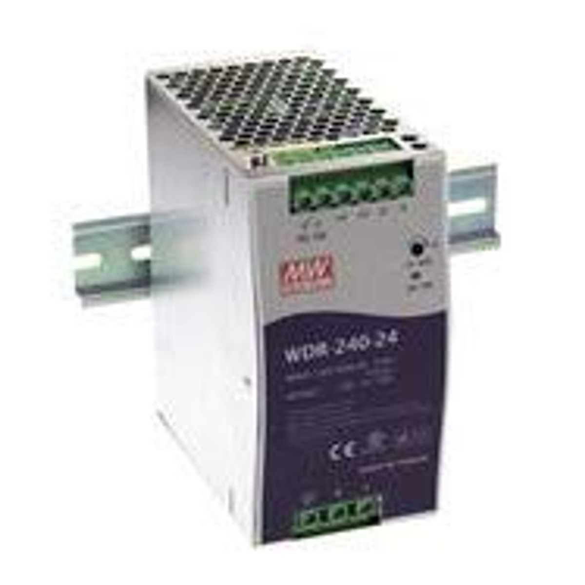 Mean Well WDR-240-24 DIN Rail Power Supplies 240W 24V 10A, PFC, 180-550VACin, Adj Output, DC OK Relay, Enclosed