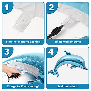 4 Pcs Dolphin Balloons Giant Dolphin Shape 46 Inch Large Foil Mylar Balloons for Birthday Party Decorations Ocean Theam Party Kids Baby Shower Weeding Gift