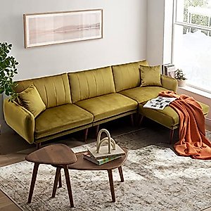 JOMEED Convertible Sectional Sofa Couch, Modern Oversized Velvet Fabric L-Shaped Couch Sofa Bed with Adjustable Backrest for Living Room, Apartment