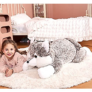 IKASA Large Wolf Stuffed Animal Plush Toy,Giant Cute Jumbo Soft Toys,Huge Big Size Plushy Fluffy Fat Oversized Plushie,Gifts for Kids Girls Boys Girlfriend Children (30 inches, Coffee Brown)