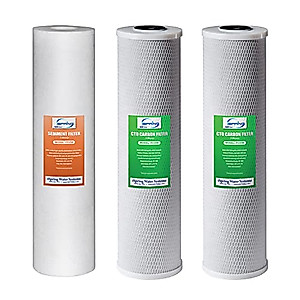 iSpring F3WGB32B 4.5” x 20” 3-Stage Whole House Water Filter Replacement Pack Set with Sediment and Carbon Block Cartridges Reduces up to 99% Chlorine , White