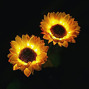 Solar Garden Lights, 2 Pack 20LED Outdoor Sunflower Lights Decorative Stake Light, 26'' Waterproof Flower Yard Lighting Lamp for Patio, Lawn, Porch, Backyard, Courtyard, Landscape, Terrace Decor