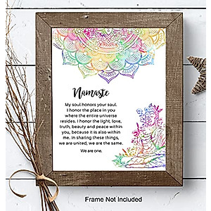 Buddhist Buddhism Art - Zen Namaste Wall Decor - 8x10 Poster Print for Yoga Room, Spa Decoration - Spiritual New Age Meditation Gift for Women - Buddha Statue, Mandala, Lotus Flower - Unframed