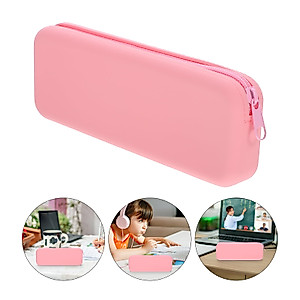 SEWACC Silicone Pencil Case, Solid Color Pencil Pouch Zipper Pencil Case Small Pencil Pouch Aesthetic Pencil Bag for Women Makeup Brush Pink