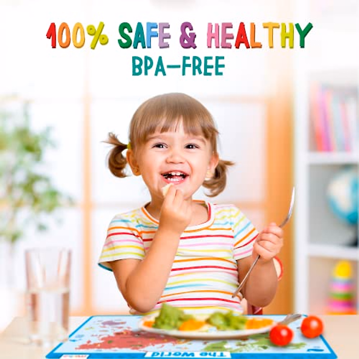 merka Kids Placemat Kids World Map Kids Placemats for Dining Table World Atlas Map Countries Continents and Oceans Non-Slip Reusable Placemats