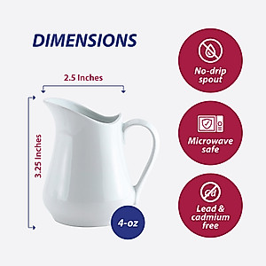 HIC Kitchen Creamer Pitcher with Handle, Fine White Porcelain, 4-Ounce