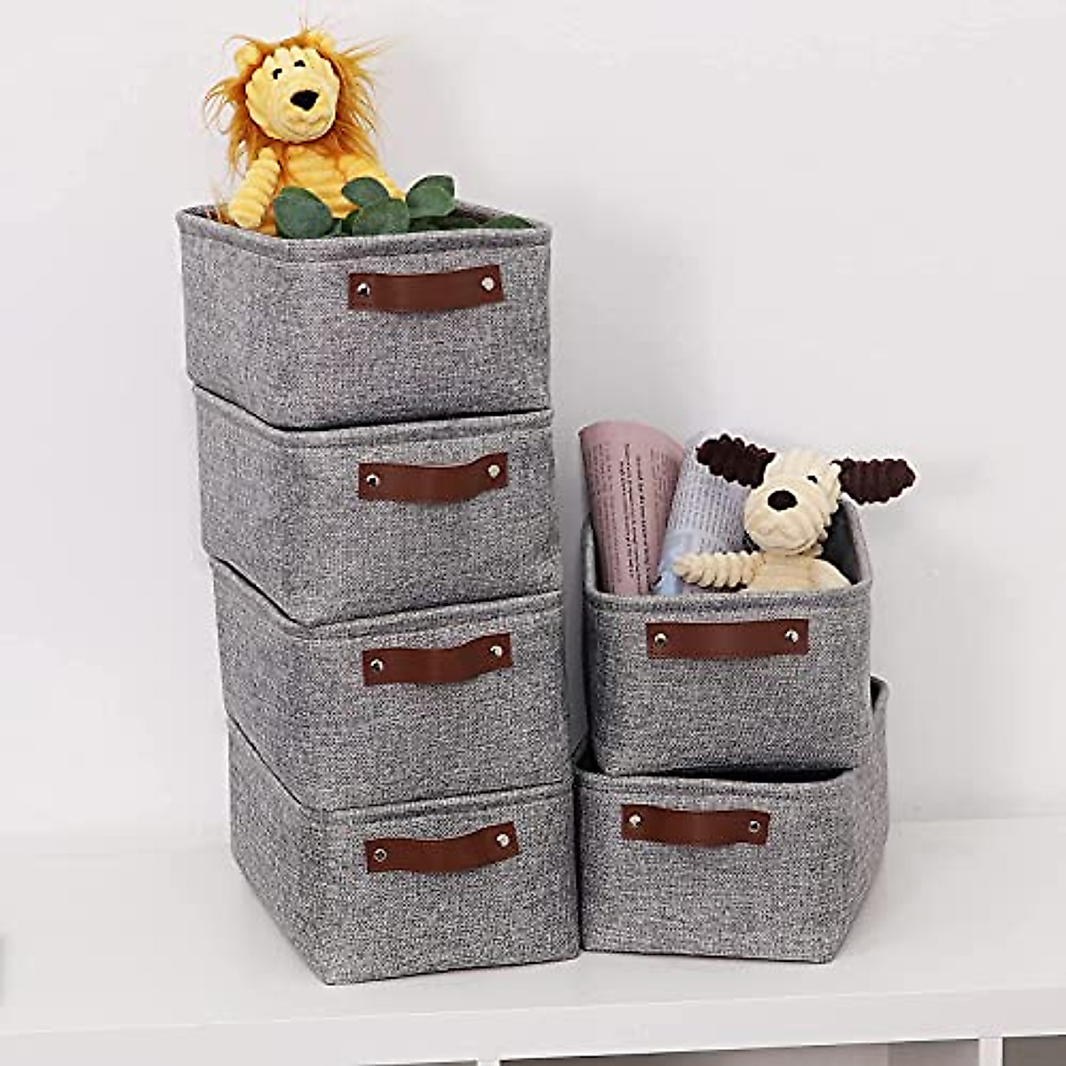 HNZIGE Small Fabric Baskets for Organizing Collapsible Storage Baskets for Shelves, Closets, Laundry, Nursery, Decorative Baskets for Gifts Empty (Gray)