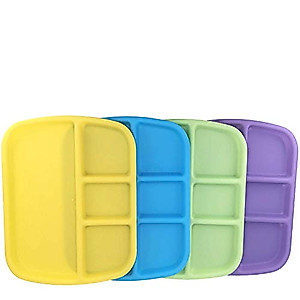 4-Compartment Divided Plastic Kids Plates for Todders|Baby Unbreakable Colorful BPA Free Set of 4