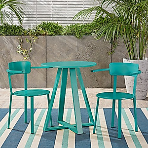 Christopher Knight Home Kate Outdoor Iron Bistro Set, Matte Teal