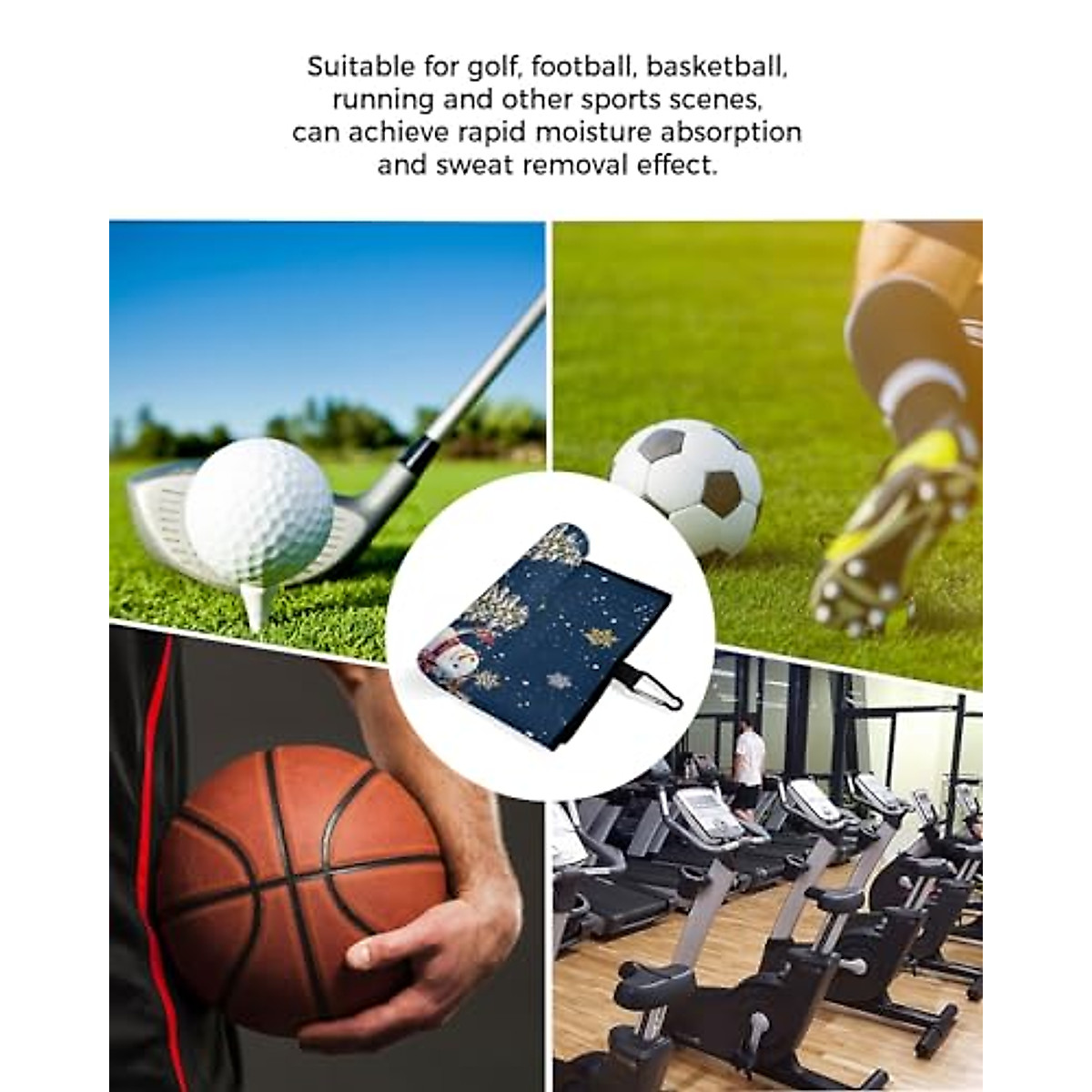 Golf Towel Christmas Snowman Xmas Tree Snowflake Blue,Waffle Pattern Microfiber Club Cleaner Golf Towels with Carabiner Clip for Women Men Dad,Winter Snow Golf Towel for Golf Bags Accessories,24x16in