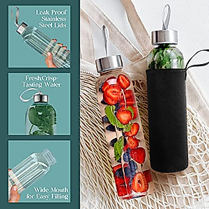 Kitchen Lux 32 oz Glass Water Bottle Set of 4 - Glass Water Bottles Caps & Sleeve, Reusable Glass Bottle Lids, Clear Glass Bottles, Refillable Glass Juice Bottles for Juicing, Juicer Bottles