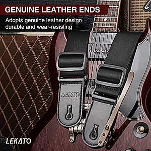 LEKATO Guitar Strap, Bass Straps for Electric Guitar with 3.3" Wide Sponge Pad for Effective Decompression Padded Bass Guitar Straps Adjustable Length from 42" to 58" with 2 Safety Locks & 6 Picks