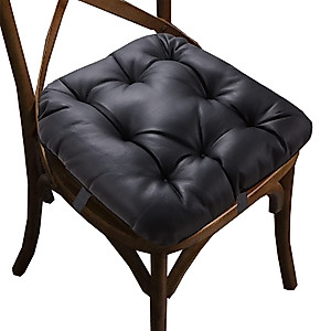 Big Hippo Chair Pads,Soft Leather Tufted Chair Seat Cushion Thicken U-Shape Chair Cushion Padding with Elastic Bands for Home Office Outdoor(Black-1pc)