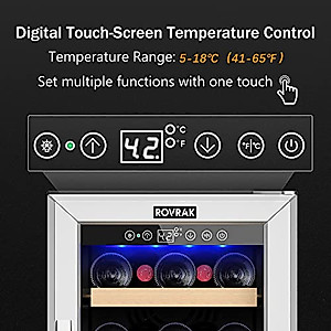 ROVRAk Wine Cooler Refrigerator 15 Inch 32 Bottle, Frost Free with Digital Temperature Control, Compressor Wine Cooler for Built-in or Freestanding