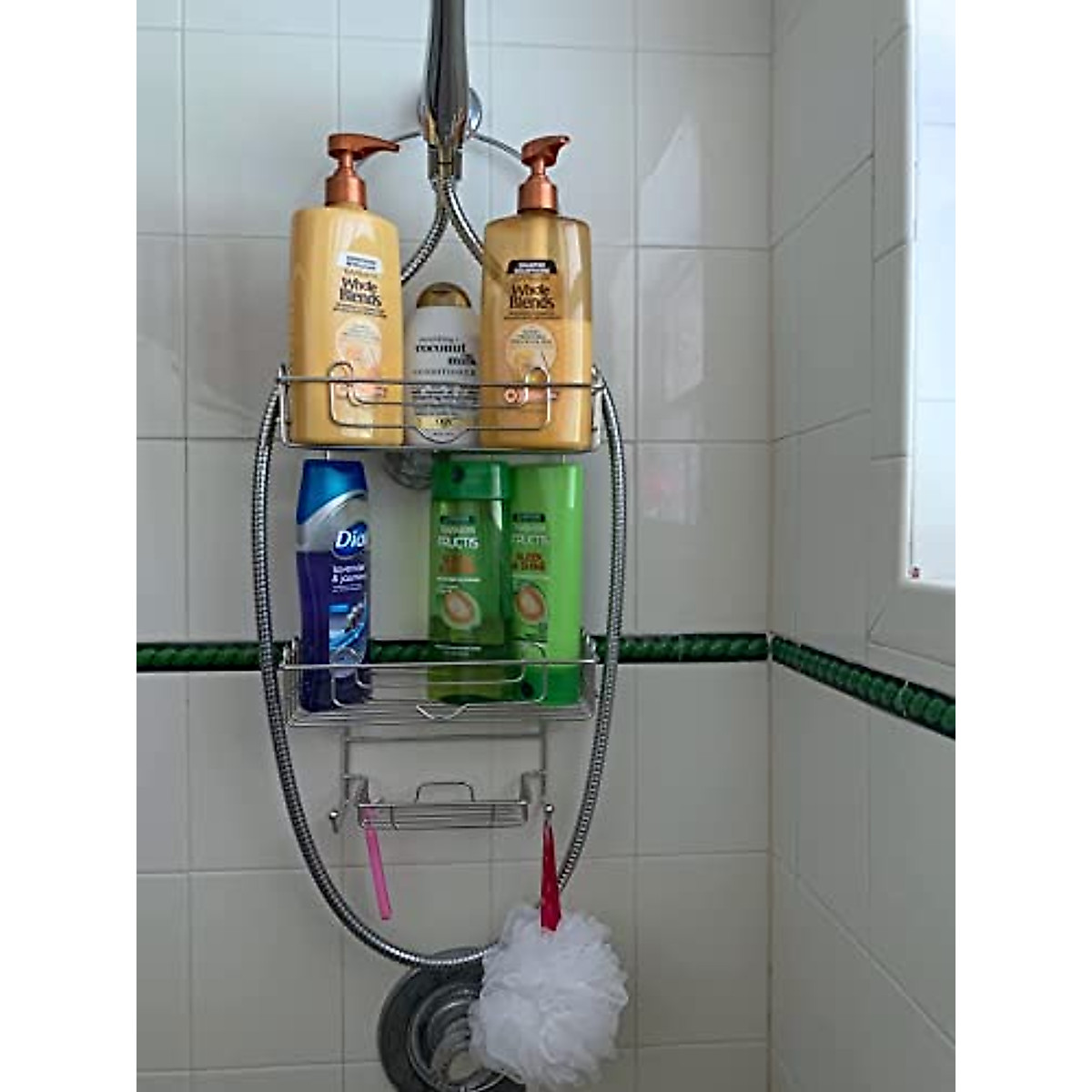 Bextsrack Hanging Shower Caddy Organizer, SUS201 Stainless Steel Bathroom Over Shower Head Caddy for Shampoo, Conditioner, Soap, Towels and More, Chrome