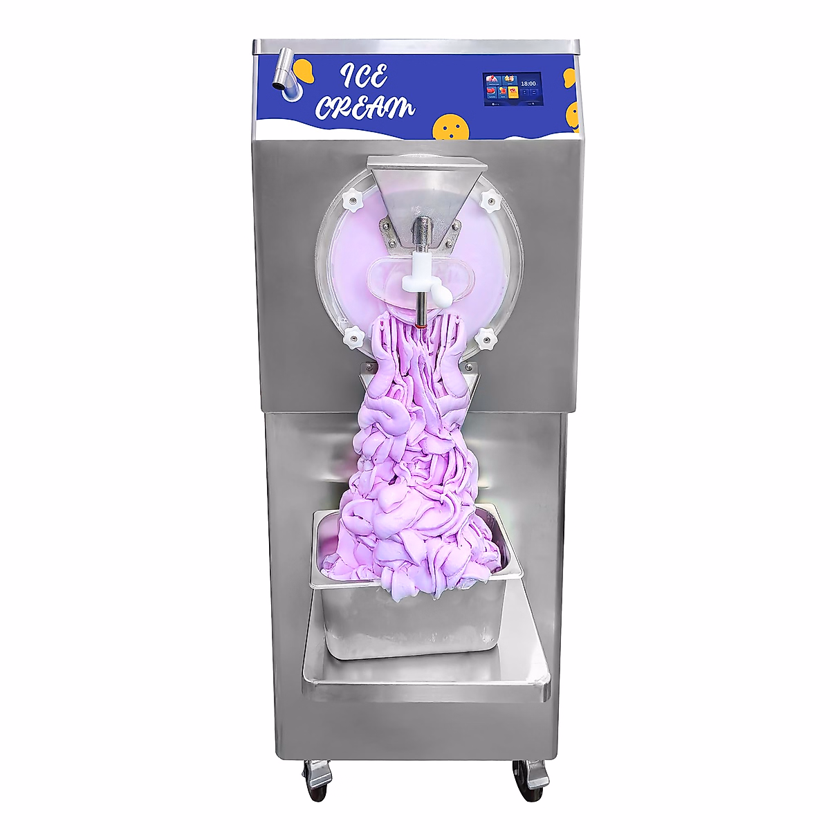 Mvckyi Commercial Hard Ice Cream Machine with faucet, 60L/H Gelato Hard Serve Ice Cream Maker with Digital Control Panel, Frozen Fruit Yogurt Batch Freezer for Restaurant Snack Bar Cafe, 3000W