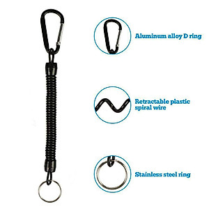 Nekoki Coil Springs Keychain Cellphone Snap Hook Holder Retractable Coil Cord Key Chain Holder with Carabiner Keychain,Father's Day Gift,Pack of 2 Black