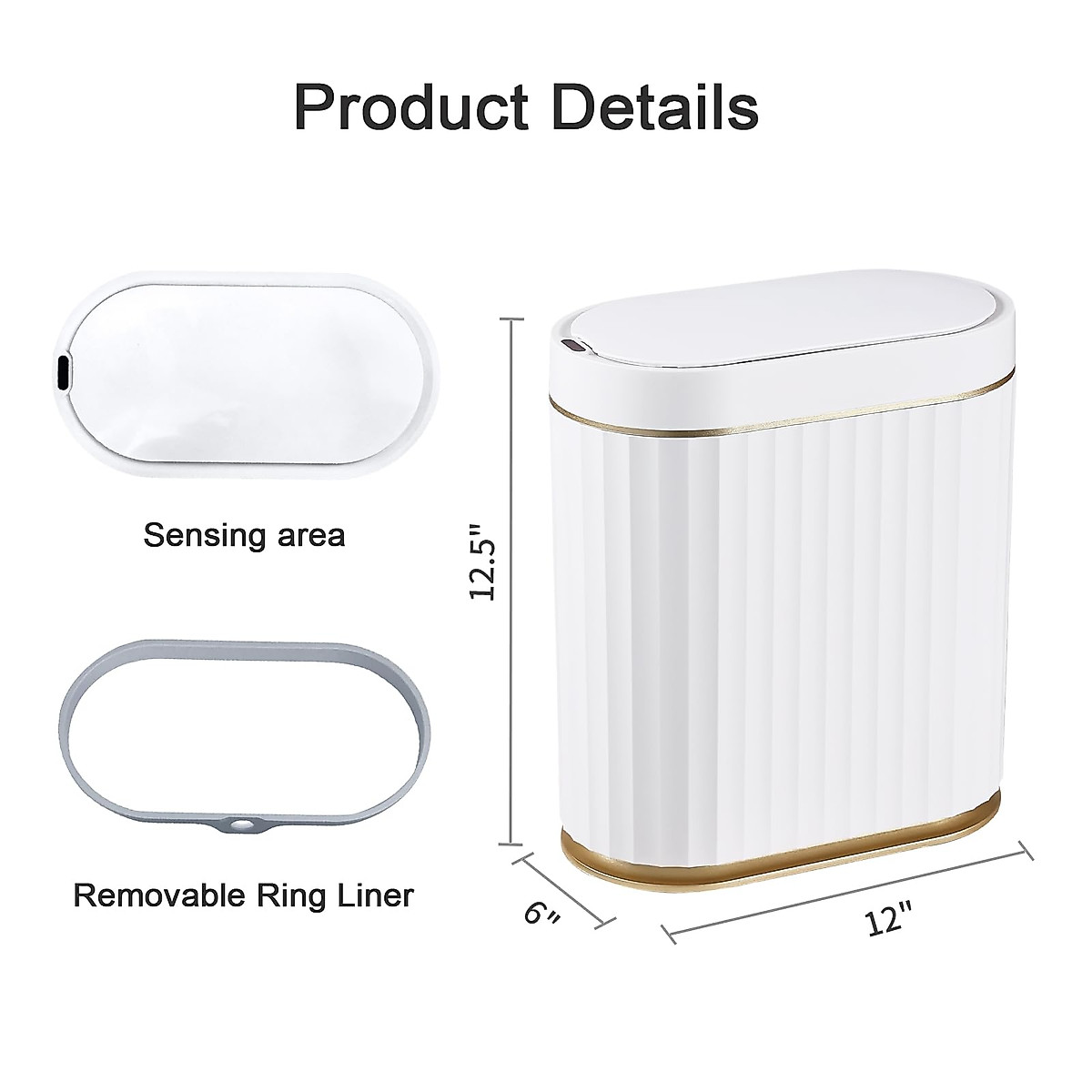 ELPHECO Bathroom Trash Can with Lid Automatic Garbage Can, 2 Gallon Slim Smart Trash Can, Small Plastic Trash Bin, 10 L Narrow Motion Sensor Trash Can for Bedroom, Bathroom, Kitchen, Office