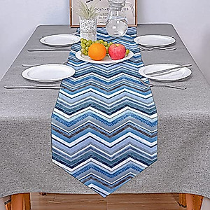 Big buy store Table Runner Zig Zag Chevron Geometric Lines Cotton Line Table Covers for Dinner Kitchen Wedding Indoor and Outdoor Parties Northern Europe Blue Table Setting Decor -13 x 72 inch