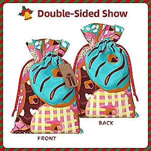 Drawstrings Christmas Gift Bags Donut-Pink-Chocolate-Blue-Mint Presents Wrapping Bags Xmas Gift Wrapping Sacks Pouches Medium