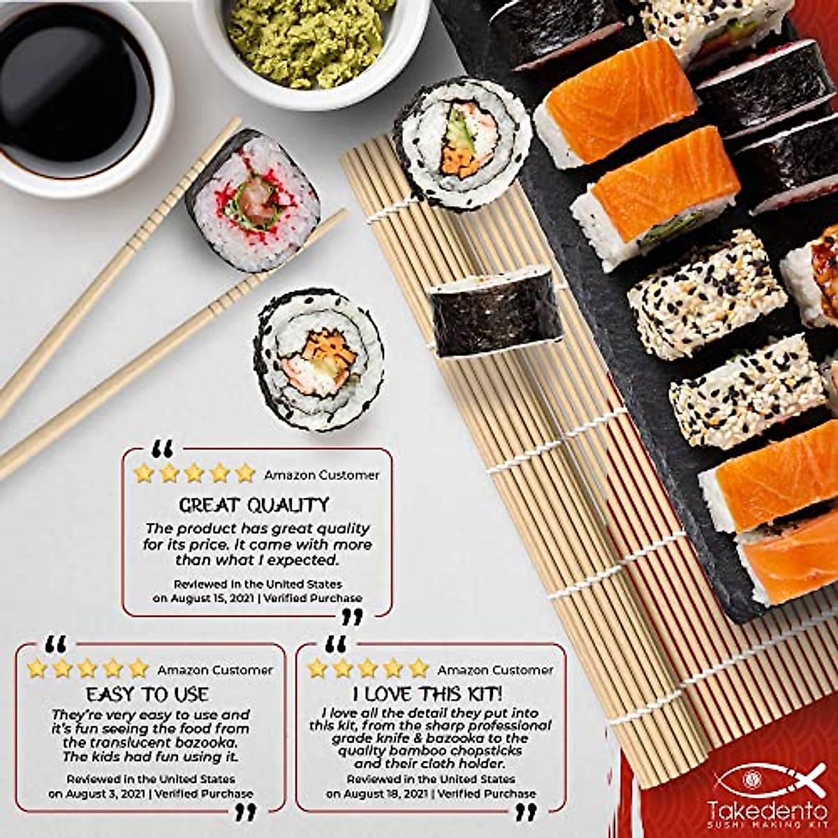 Takedento PREMIUM Sushi Making Kit – DIY Sushi Making Kit for Beginners – Transparent Sushi Bazooka – Food Grade Safe Sushi Set – Bamboo Sushi Rolling Mats – 23 Piece All You Need Sushi Making Kit