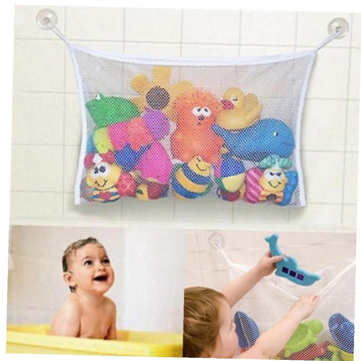 Onsinic 1pc Bath Toy Storage Bag Mesh Basket Baby Bath Tub Toy Storage Net Folding Hanging Organiser for Bathroom, White, 14.17x14.57 inch