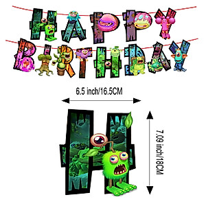 Monster birthday party supplies music moster party decoration for kids birthday party with banner cake topper balloons monster plates and cups