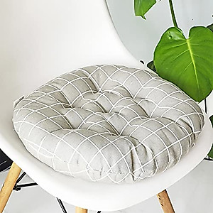 Aomine Round Floor Cushions Outdoor Seat Cushions Floor Pillow Pad for Patio Chairs Garden Balcony Yoga Living Room Sofa Office Diameter 18" (Gray Plaid)